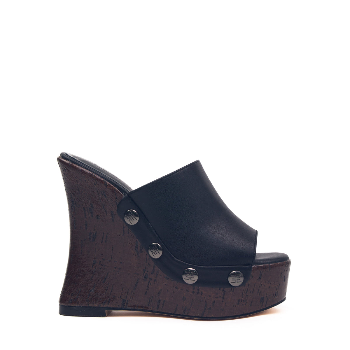 Sarune Nero – Zoccoli Slip-On con Zeppa Scultura Effetto Legno by ENPOSH